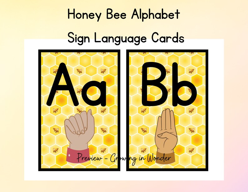 Honey Bee Printable Alphabet Cards, Sign Language Alphabet Flashcards ...