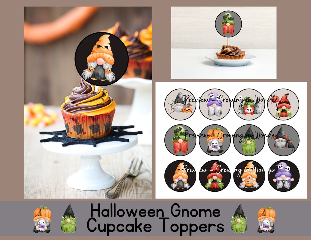 Halloween Gnome Cupcake Toppers, Printable Cupcake Toppers - Etsy