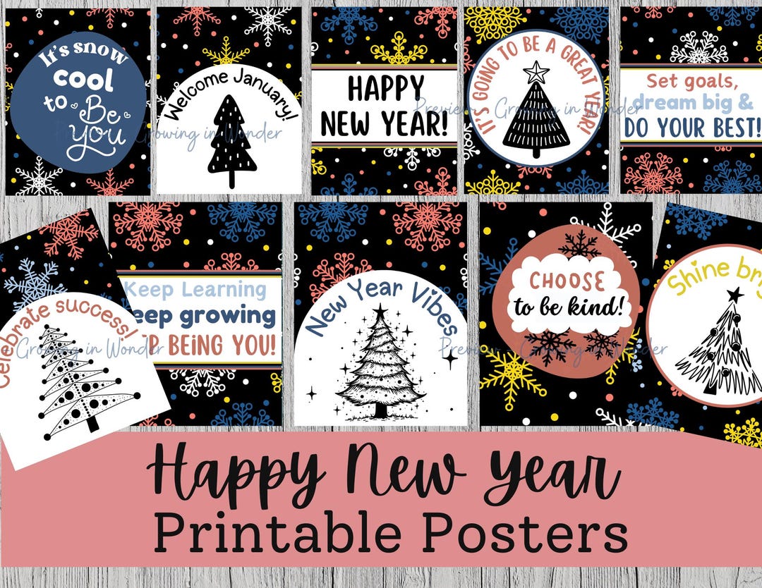 Happy New Year Bulletin Board Posters, Snowflake & Winter Tree Theme - Etsy