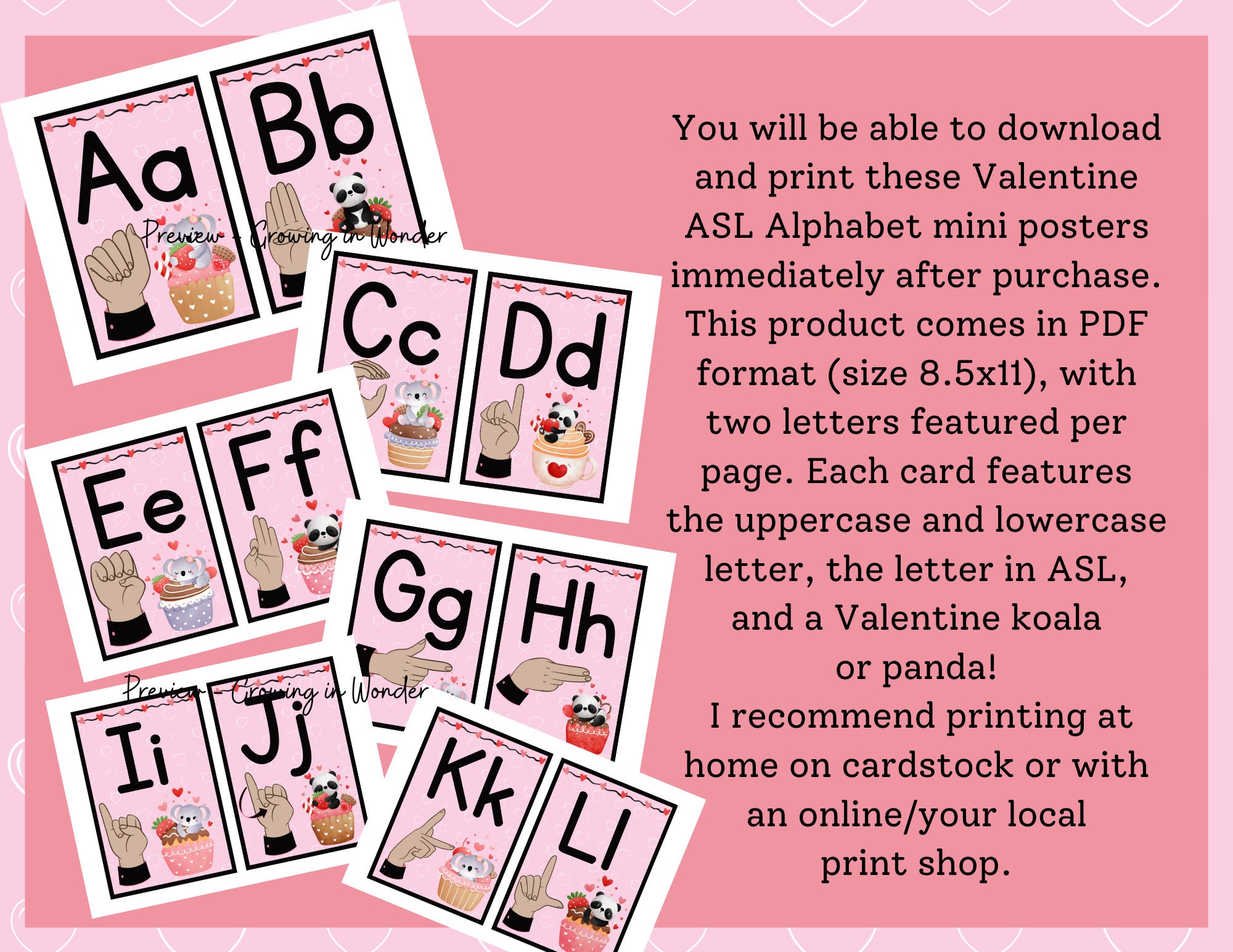 Valentine Alphabet Sign Language Cards, Printable ASL Classroom Posters ...