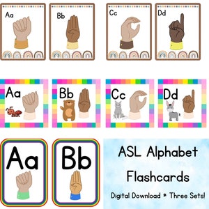American Sign Language Alphabet Flashcards - Boho, Rainbow, and Animal ...