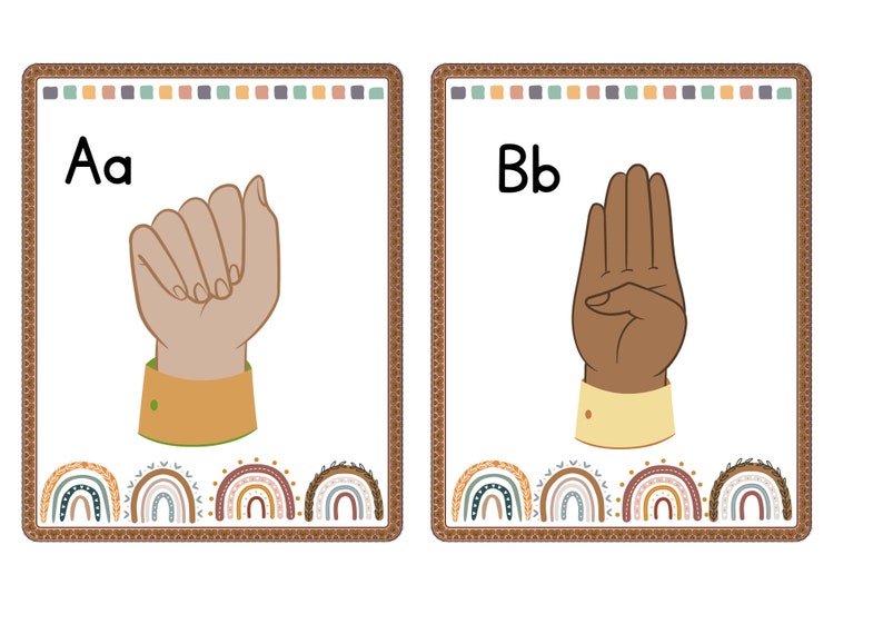American Sign Language Alphabet Flashcards - Boho, Rainbow, and Animal ...