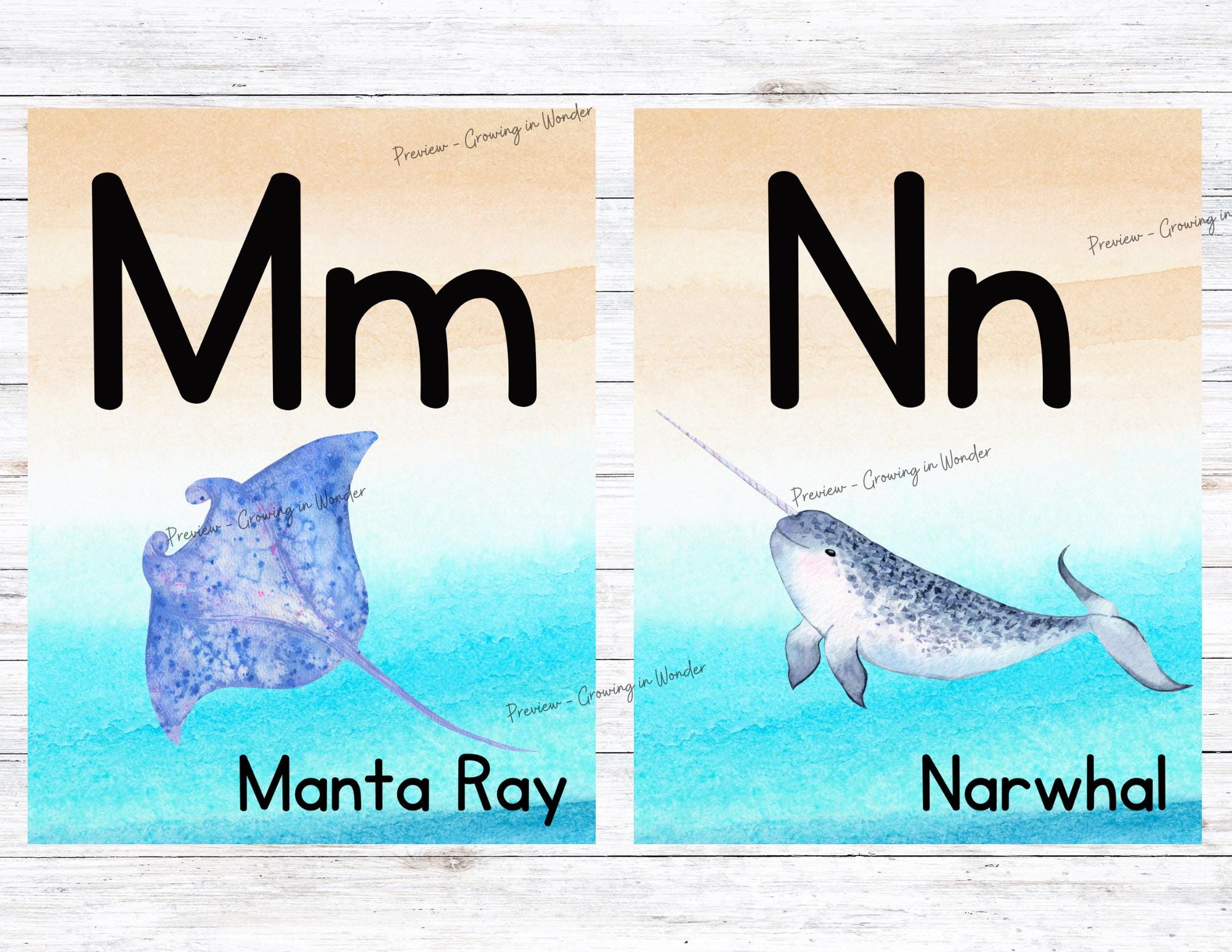 Watercolor Ocean Animal Alphabet Posters, ABC Classroom Decor - Etsy