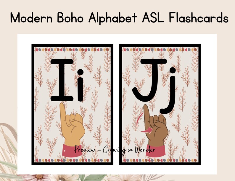 Modern Boho Alphabet ASL Printable Classroom Cards - Etsy