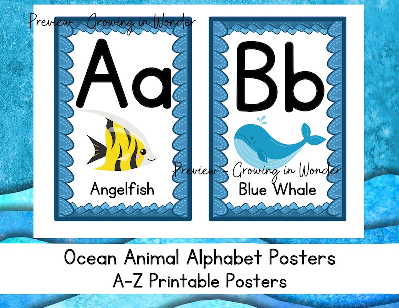 Ocean Animal Alphabet Posters, Under the Sea Printables - Etsy