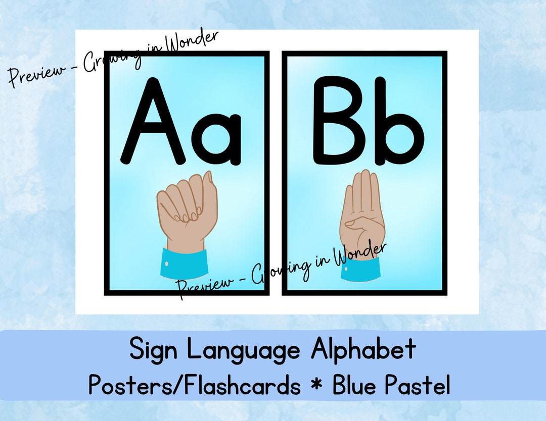 Blue Alphabet Sign Language Cards - Etsy