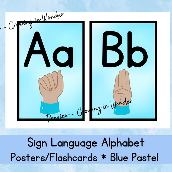 Blue Alphabet Sign Language Cards - Etsy