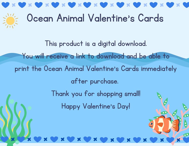 Ocean Animal Printable Valentine's Cards - Etsy