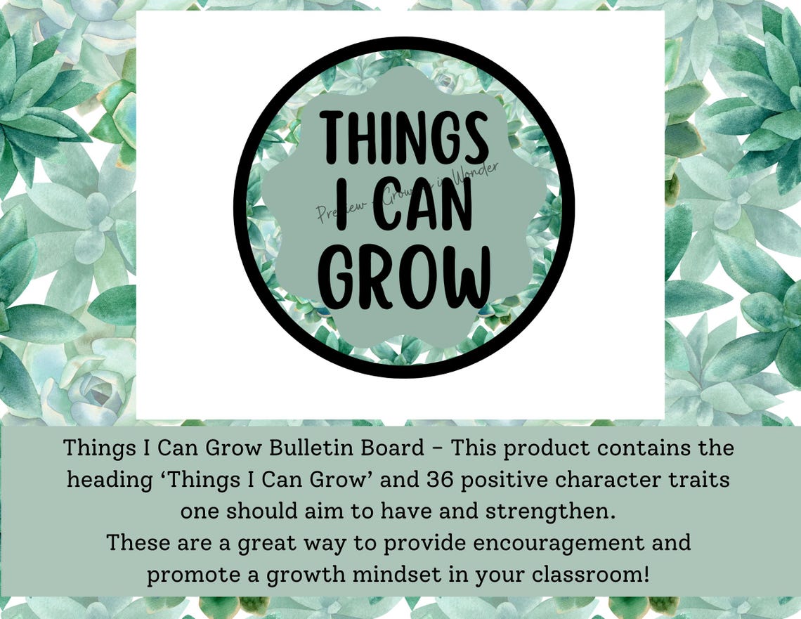 Mental Health Spring Succulent Bulletin Board: Things I Can Grow - Etsy