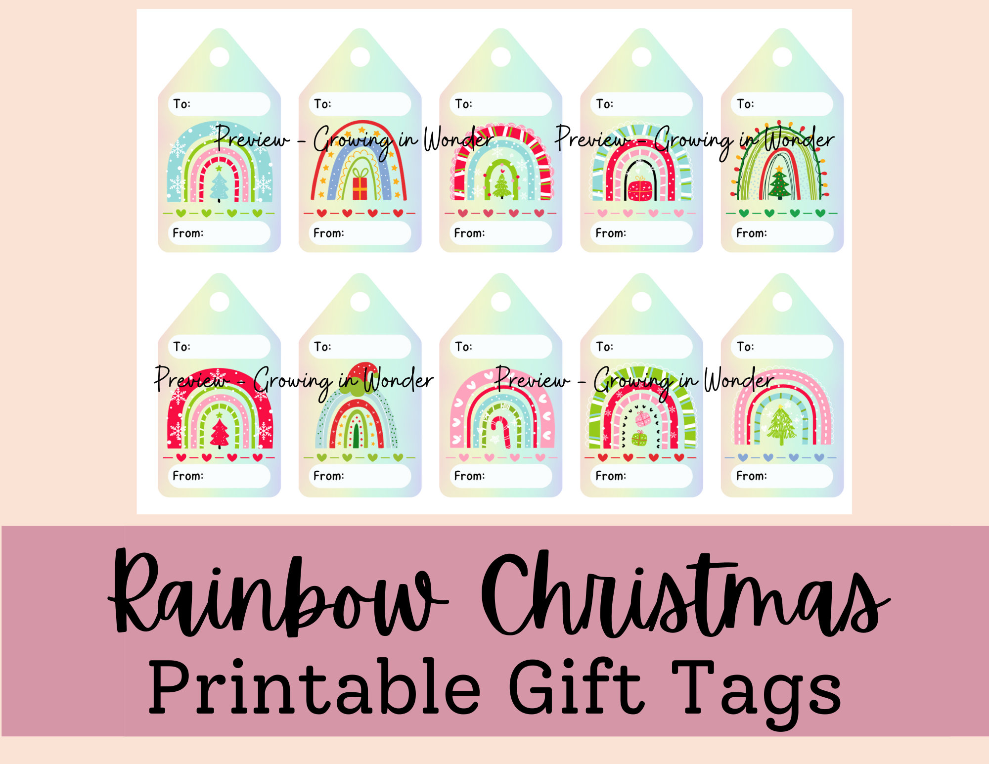 Rainbow Christmas Printable Gift Tags - Etsy