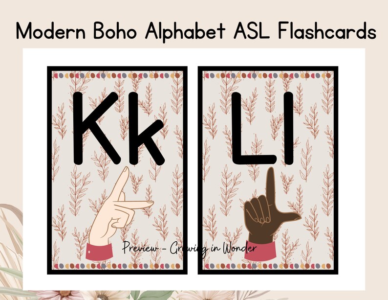 Modern Boho Alphabet ASL Printable Classroom Cards - Etsy