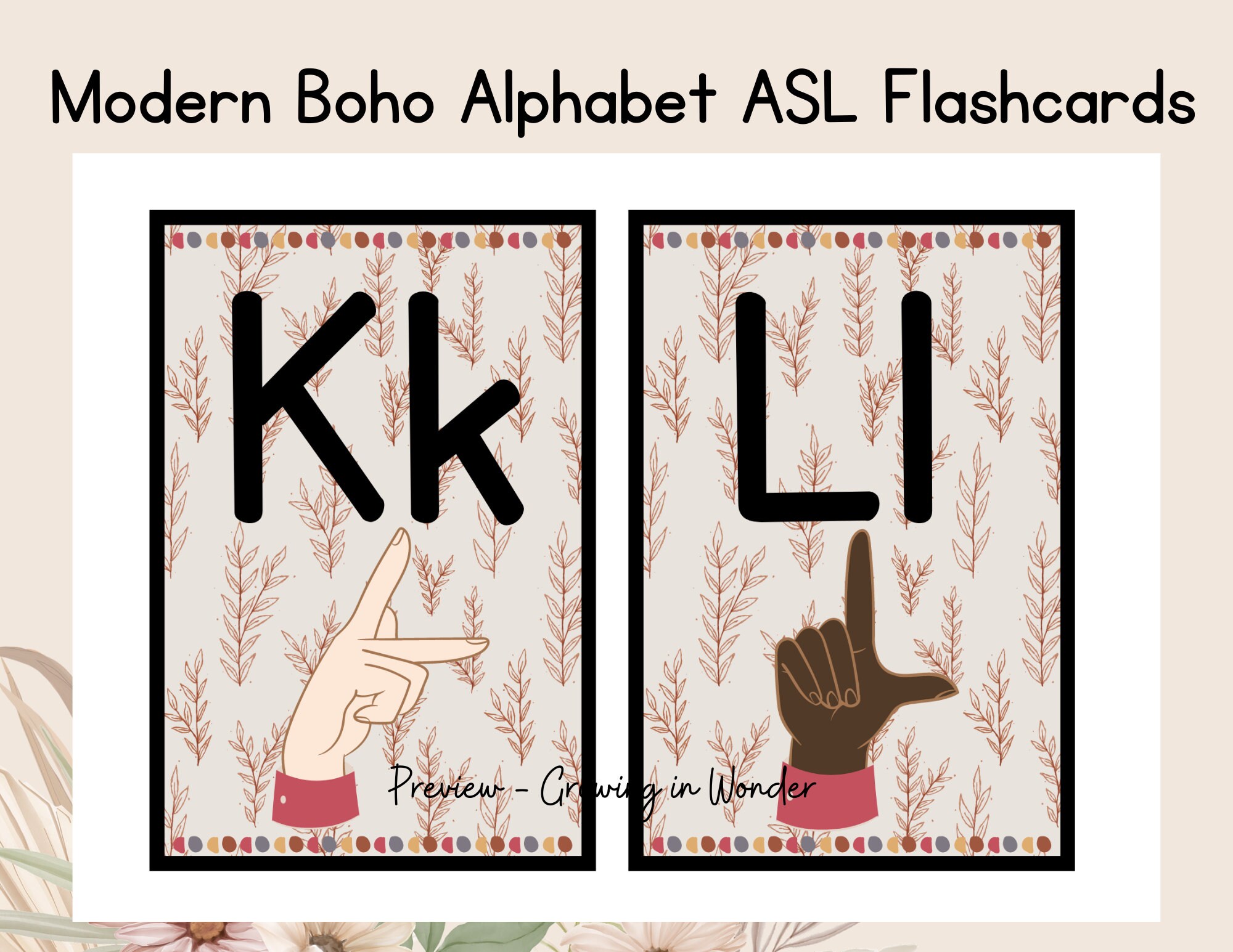 Modern Boho Alphabet ASL Printable Classroom Cards - Etsy