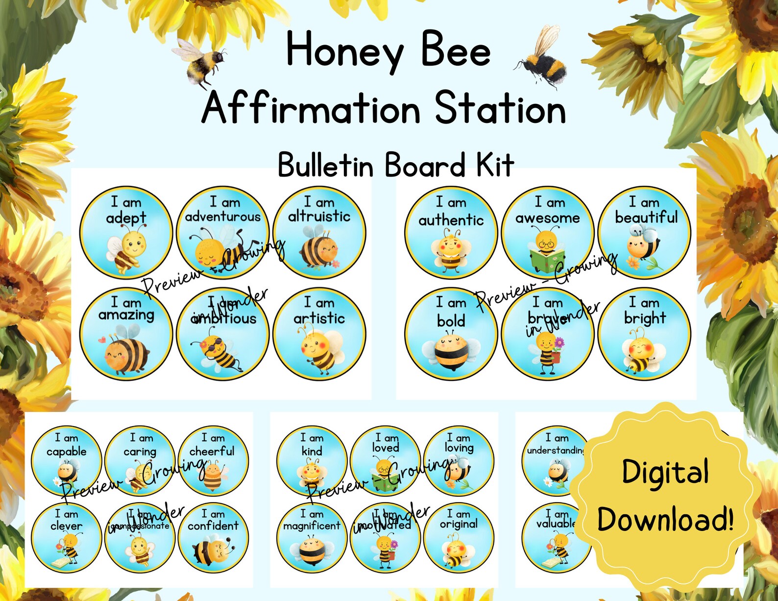 Honey Bee Affirmation Station, Back to School Bulletin Board Kit - Etsy