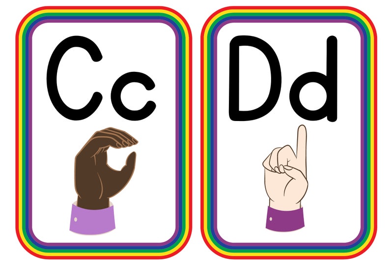 American Sign Language Alphabet Flashcards - Boho, Rainbow, and Animal ...
