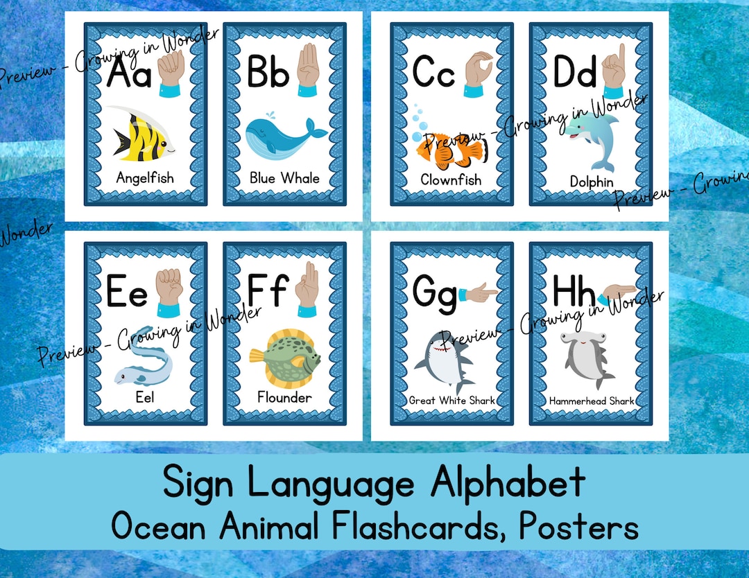 Sign Language Alphabet Ocean Animal Flashcards, Posters, Under the Sea ...