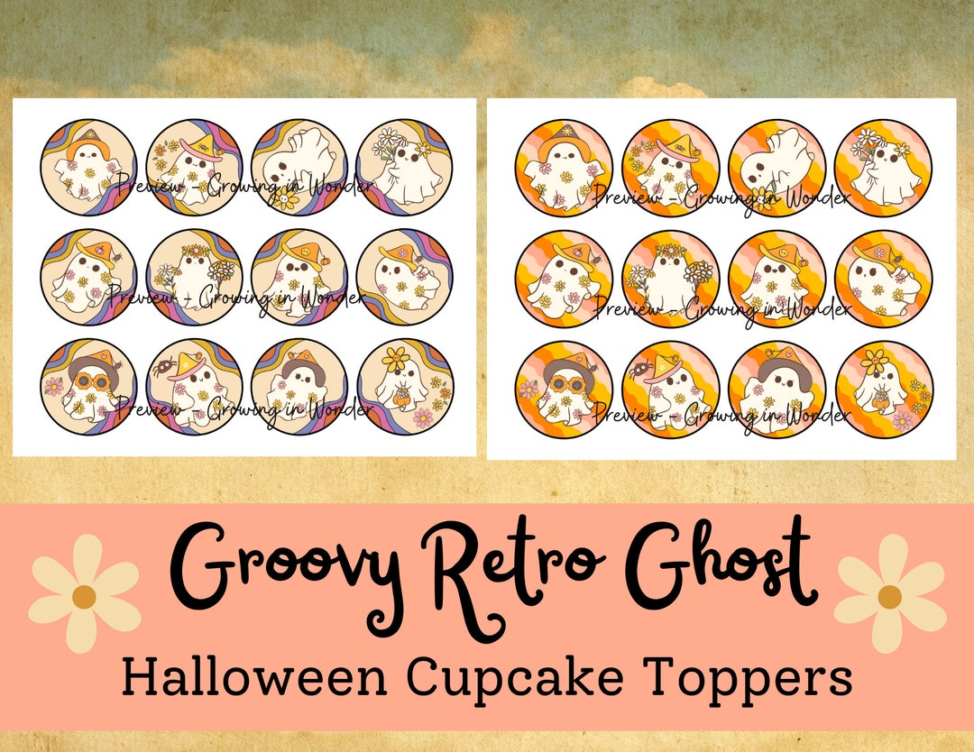 Groovy, Retro Halloween Ghost Cupcake Toppers, Printable - Etsy