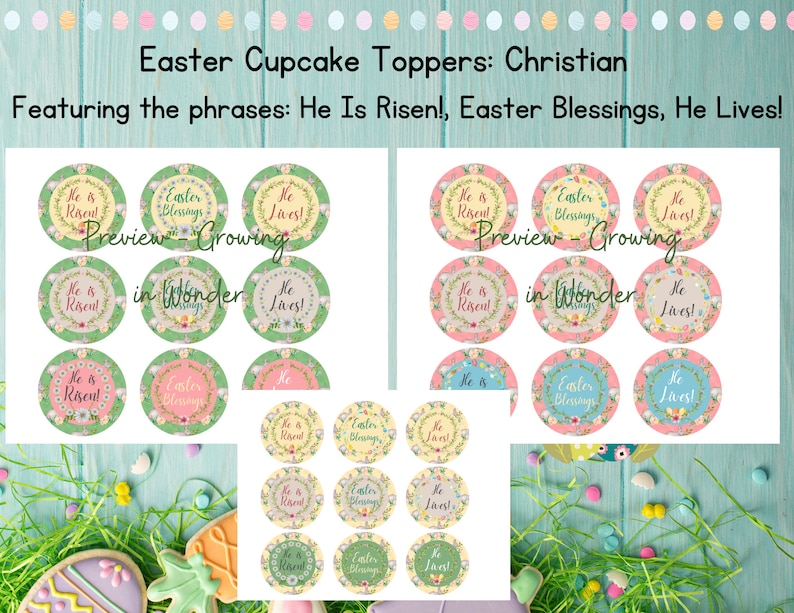 Printable Easter Cupcake Toppers, Christian, He is Risen - Etsy