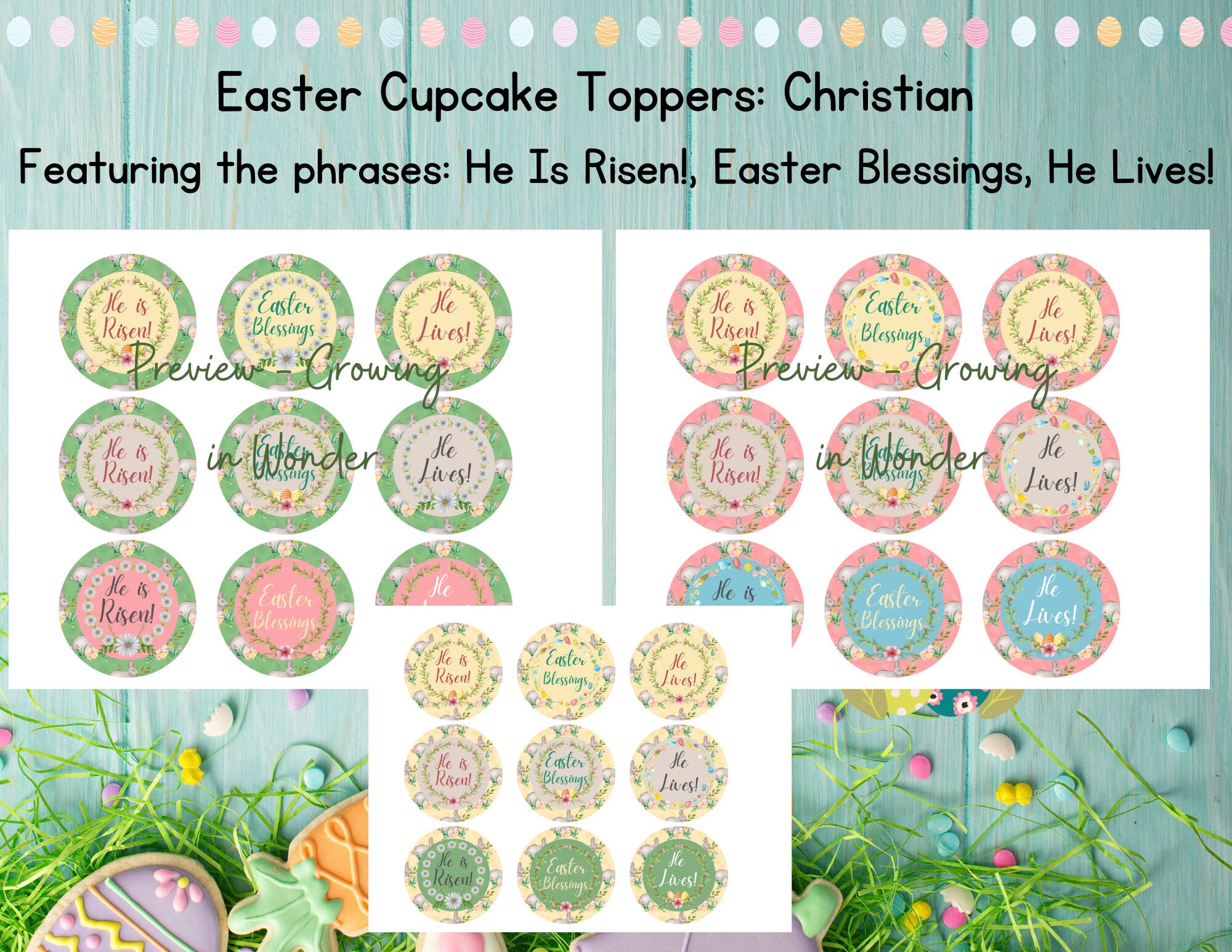 Printable Easter Cupcake Toppers, Christian, He is Risen - Etsy