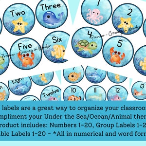 Under the Sea, Ocean Theme Numbers, Groups, and Table Labels 1-20 - Etsy