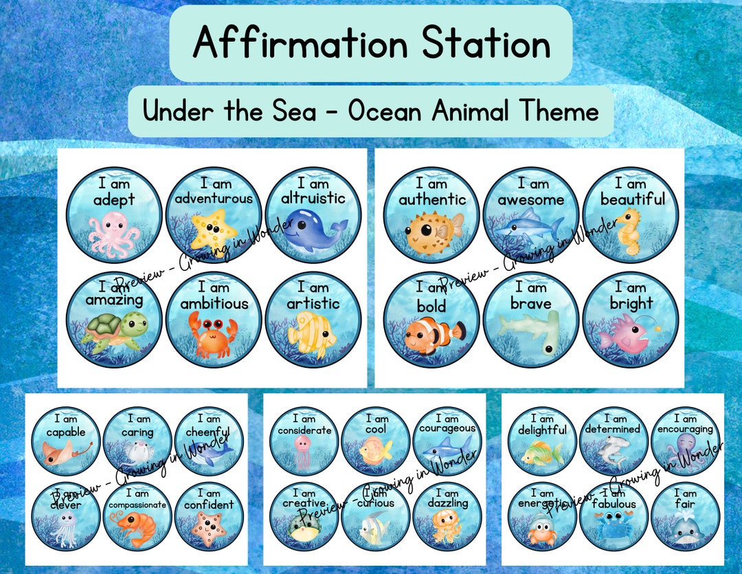 Affirmation Station, Ocean Animal Theme, Classroom Bulletin Board Decor ...