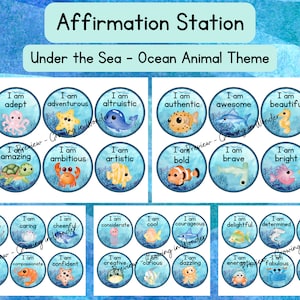 Affirmation Station, Ocean Animal Theme, Classroom Bulletin Board Decor ...