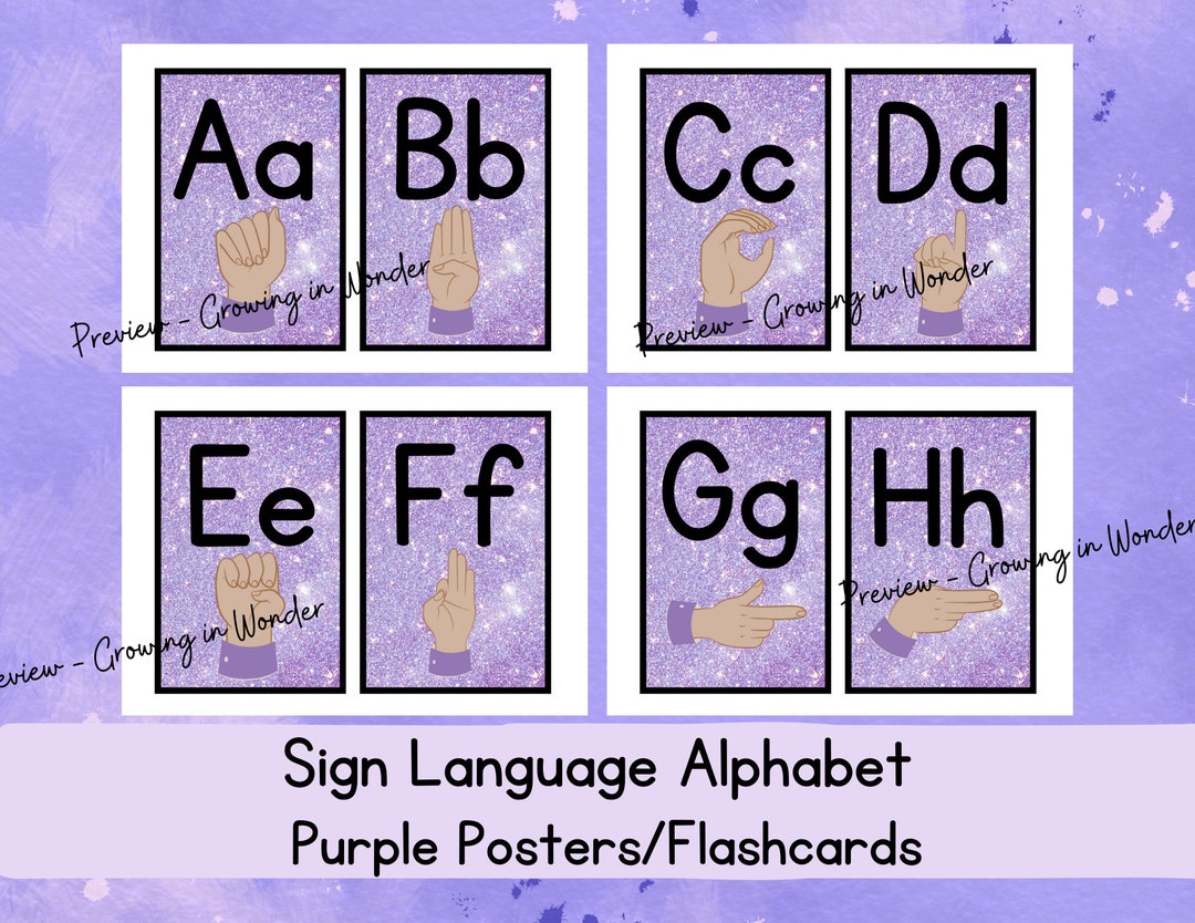 Purple Alphabet Sign Language Flashcards, Posters - Etsy
