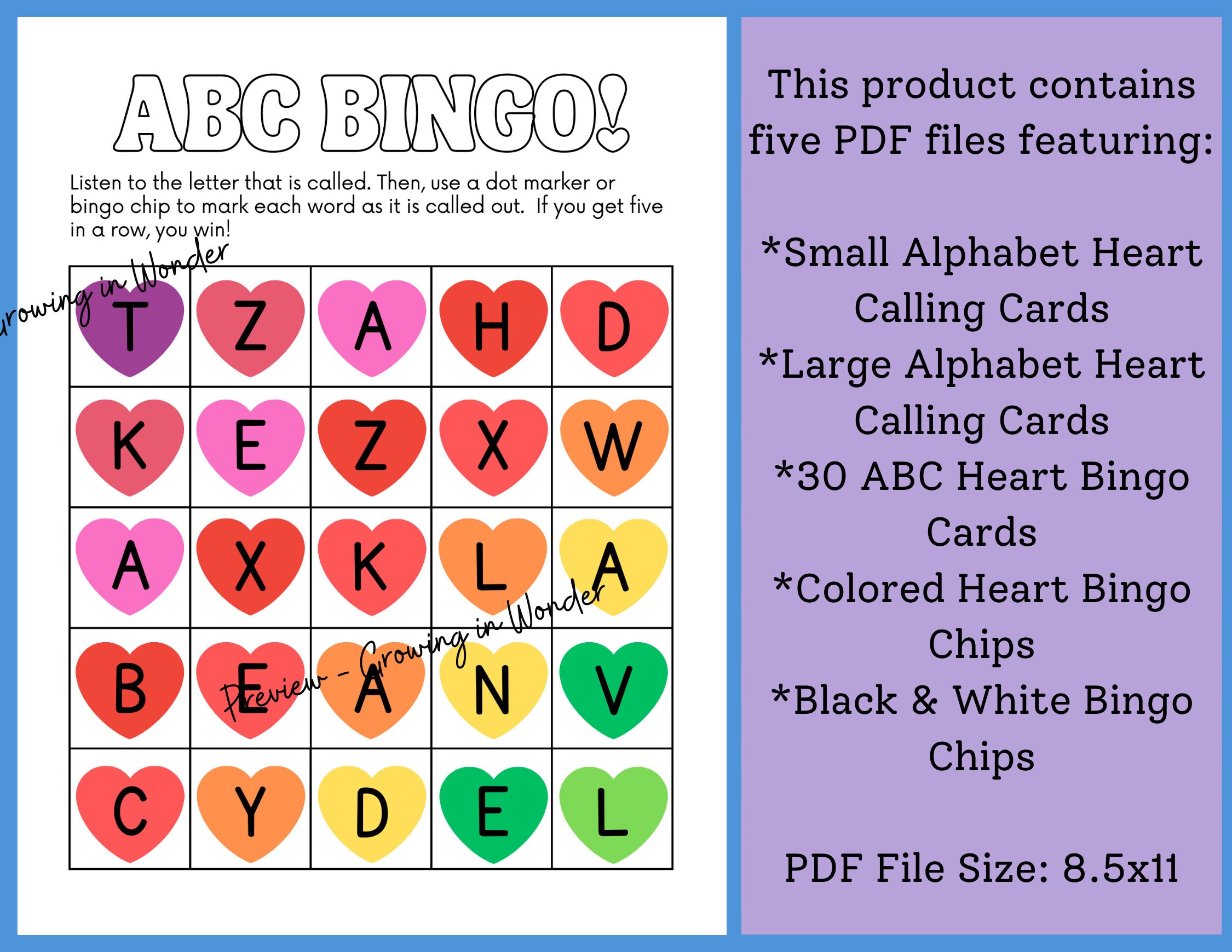 Alphabet Heart Bingo, ABC Valentine Printable Classroom Bingo Game - Etsy