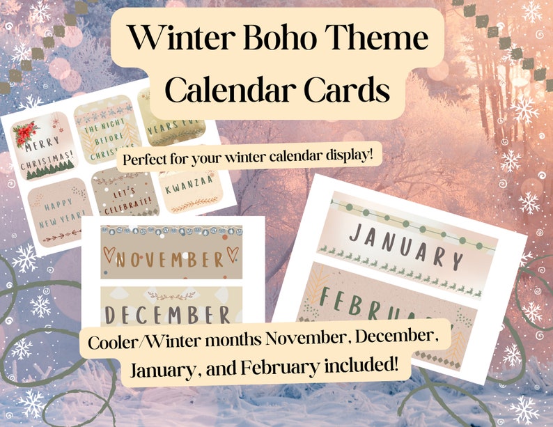 Winter Boho Days of the Week, Calendar - Etsy