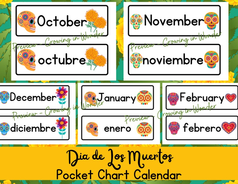 Dia De Los Muertos Pocket Chart Calendar, Day of the Dead Classroom ...