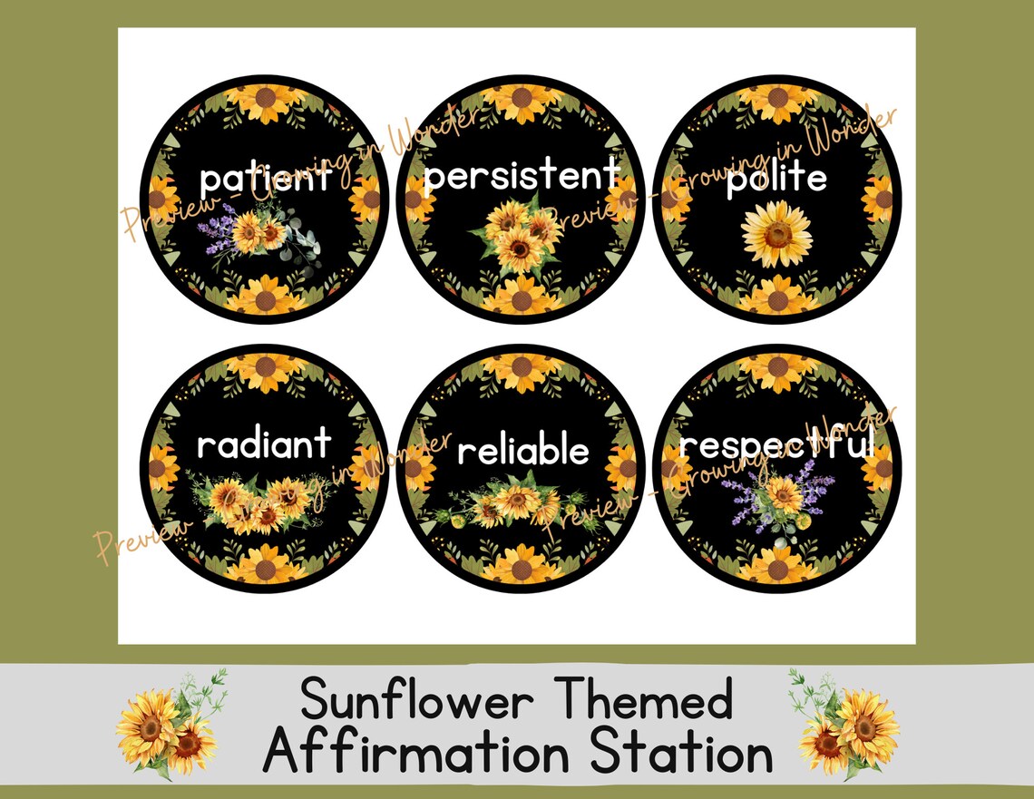 Sunflower Affirmation Station, Fall Bulletin Board Decor, Positive ...