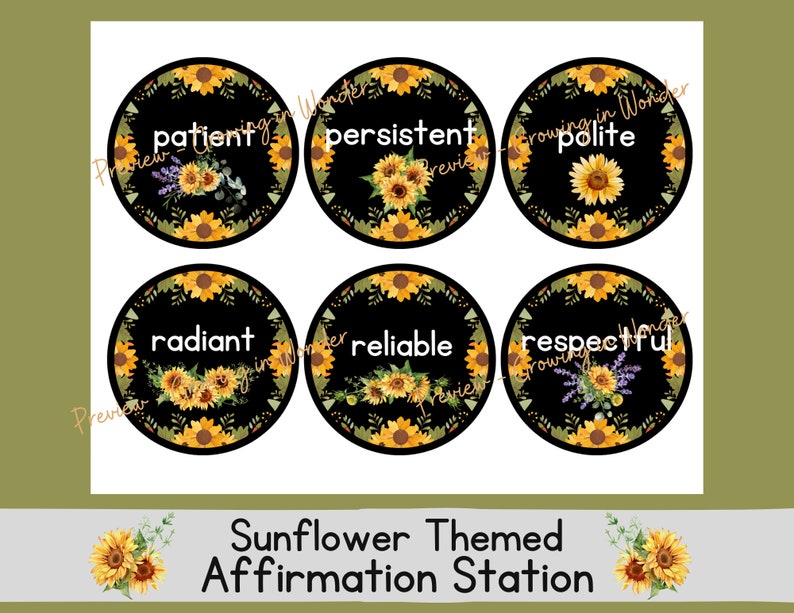 Sunflower Affirmation Station, Fall Bulletin Board Decor, Positive ...