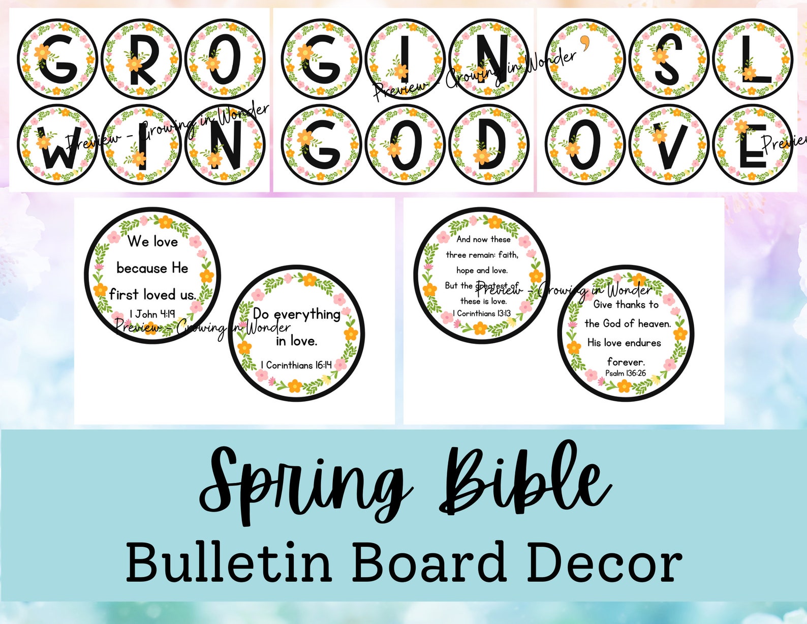 Spring Bible Bulletin Board: Growing in God's Love - Etsy