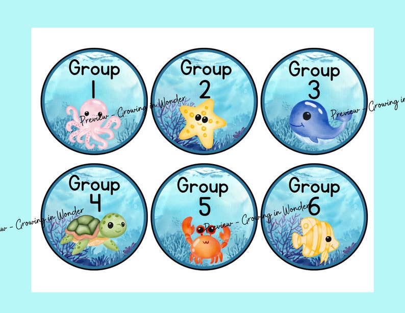 Under the Sea, Ocean Theme Numbers, Groups, and Table Labels 1-20 - Etsy