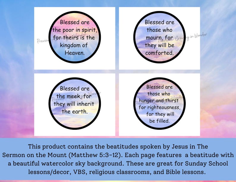 The Beatitudes Printable Classroom Decor, VBS and Bible Lessons ...