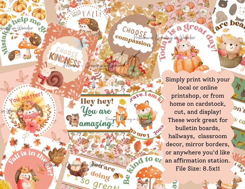 Fall Theme Printable Posters, Classroom Growth Mindset Bulletin Board ...