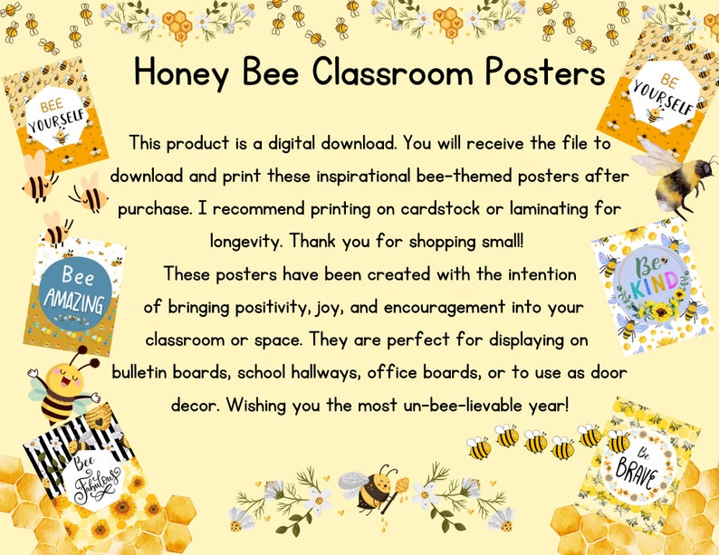 Honey Bee Posters, Classroom Posters, Back to School Bulletin Board - Etsy