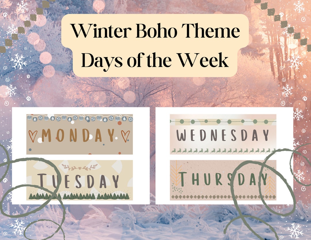 Winter Boho Days of the Week, Calendar - Etsy