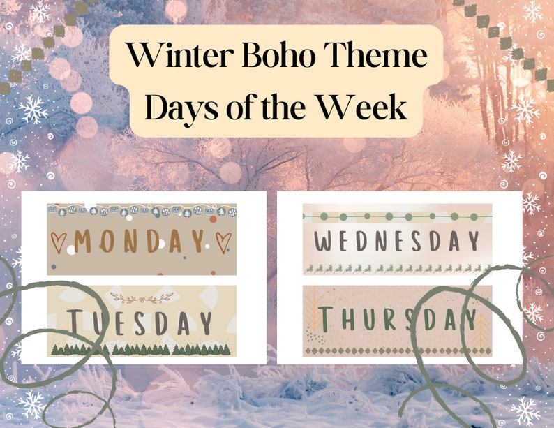 Winter Boho Days of the Week, Calendar - Etsy