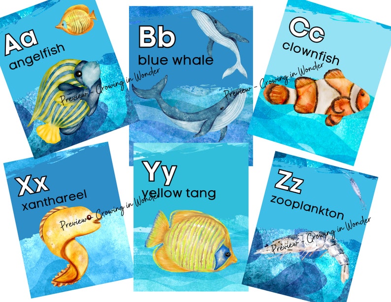 Ocean Animal, Under the Sea Alphabet Posters, Printable Classroom Decor ...