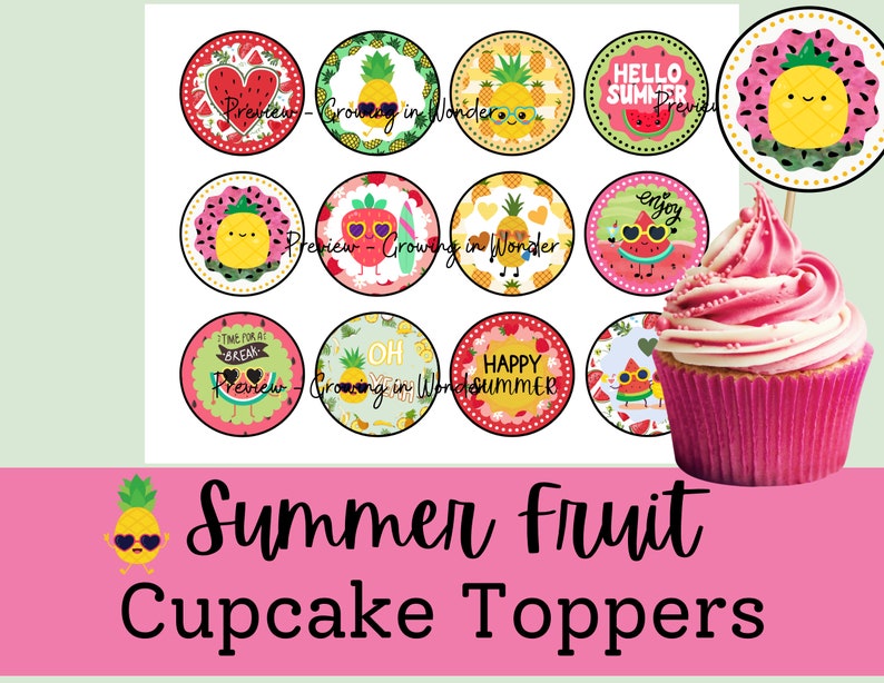 Printable Summer Cupcake Toppers, Summer Fruit Theme - Etsy