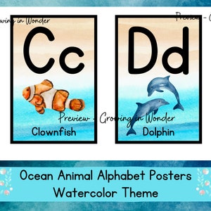 Ocean Animal Alphabet Posters Watercolor Theme Under the Sea - Etsy