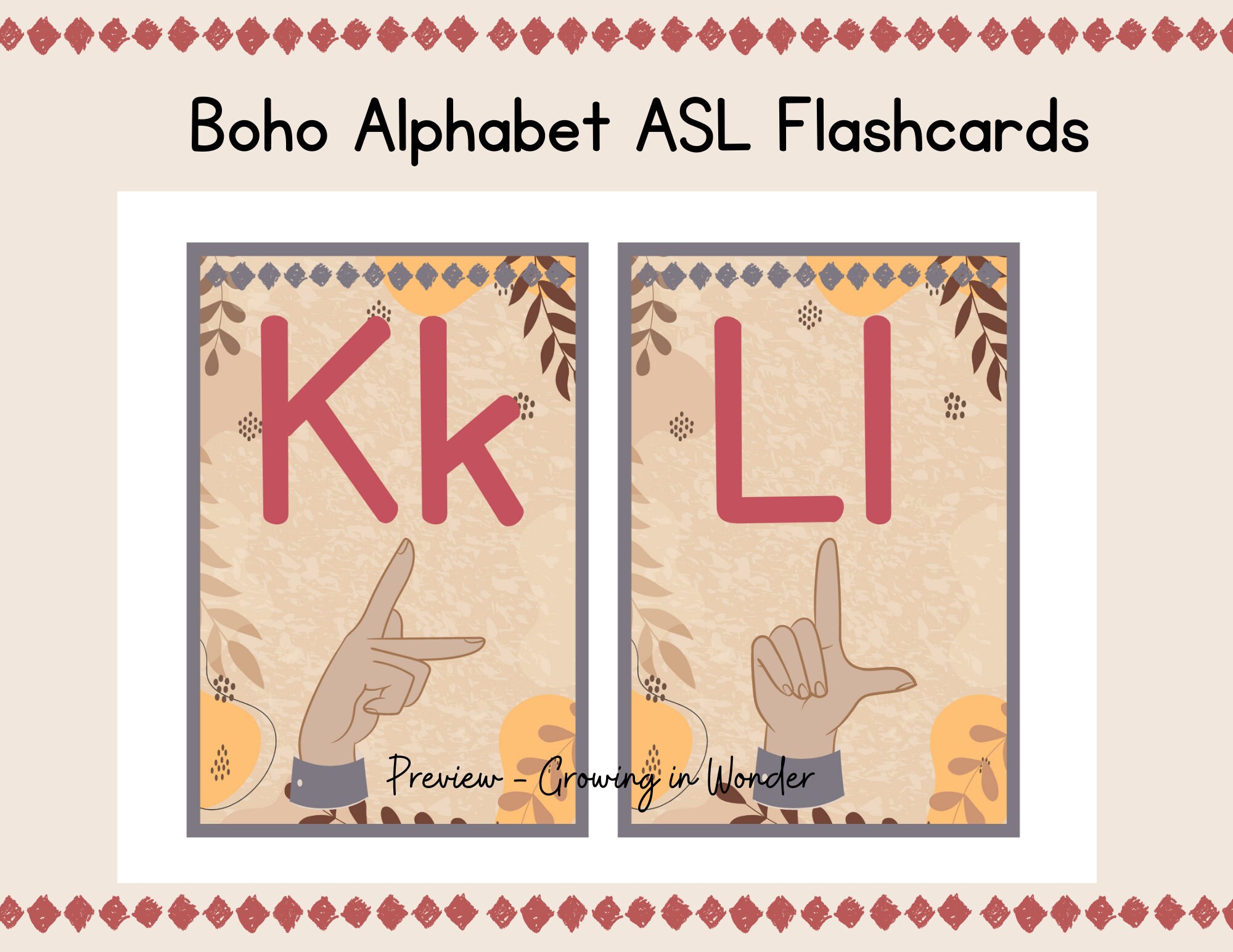 Boho Alphabet ASL Flashcards, Classroom Posters - Etsy