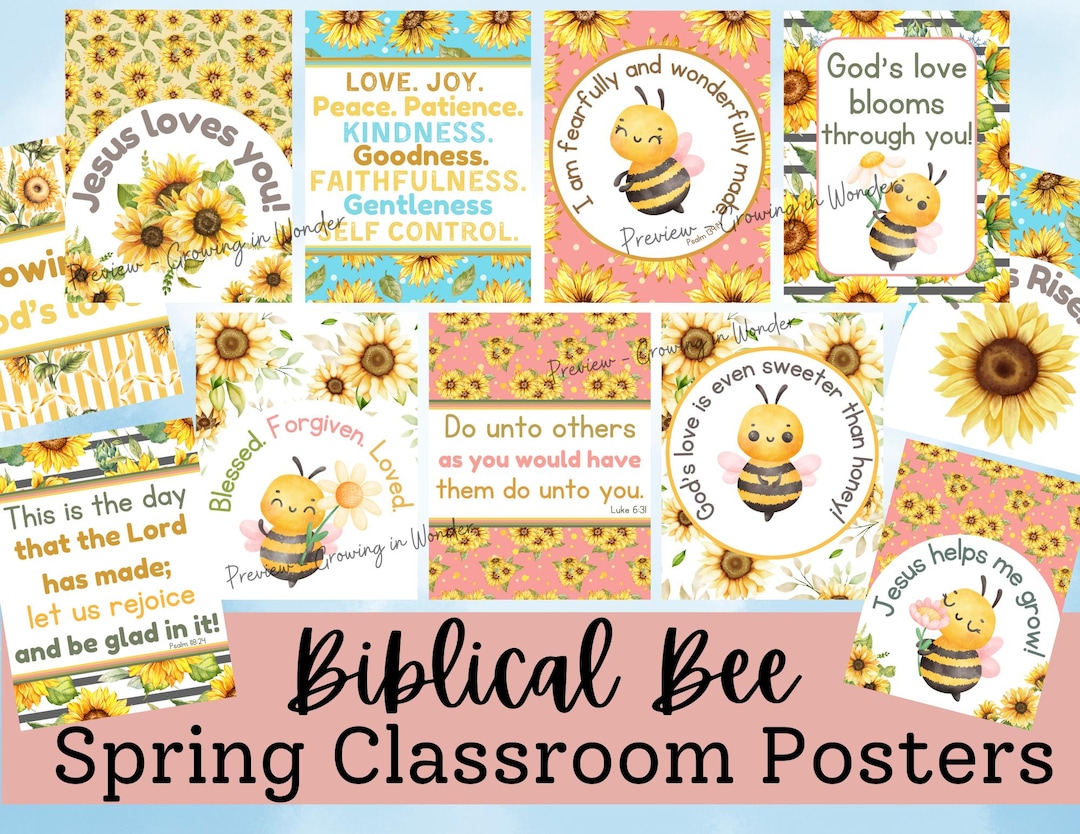 Spring Bee Bible Bulletin Board Posters, Christian/religious Classroom ...