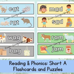 Phonics and Reading, Short A Cvc, Ccvc Flashcards and Puzzles - Etsy