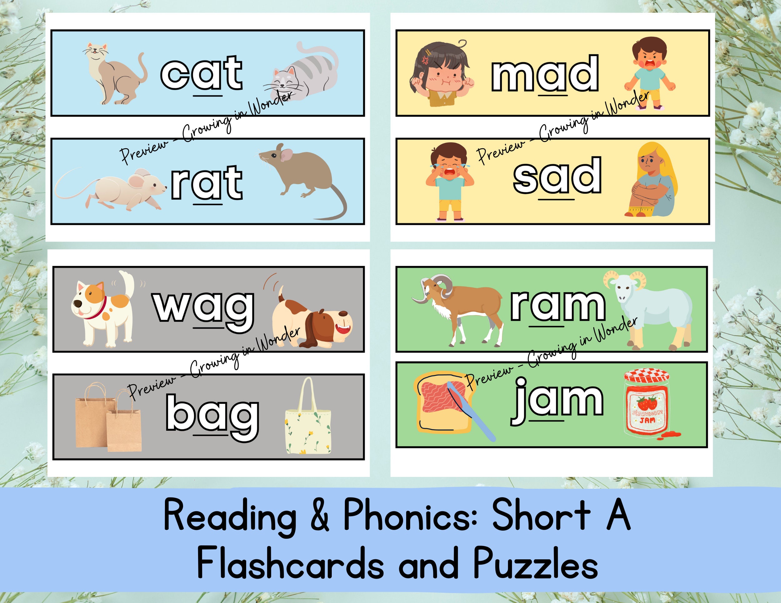 Phonics and Reading, Short A Cvc, Ccvc Flashcards and Puzzles - Etsy