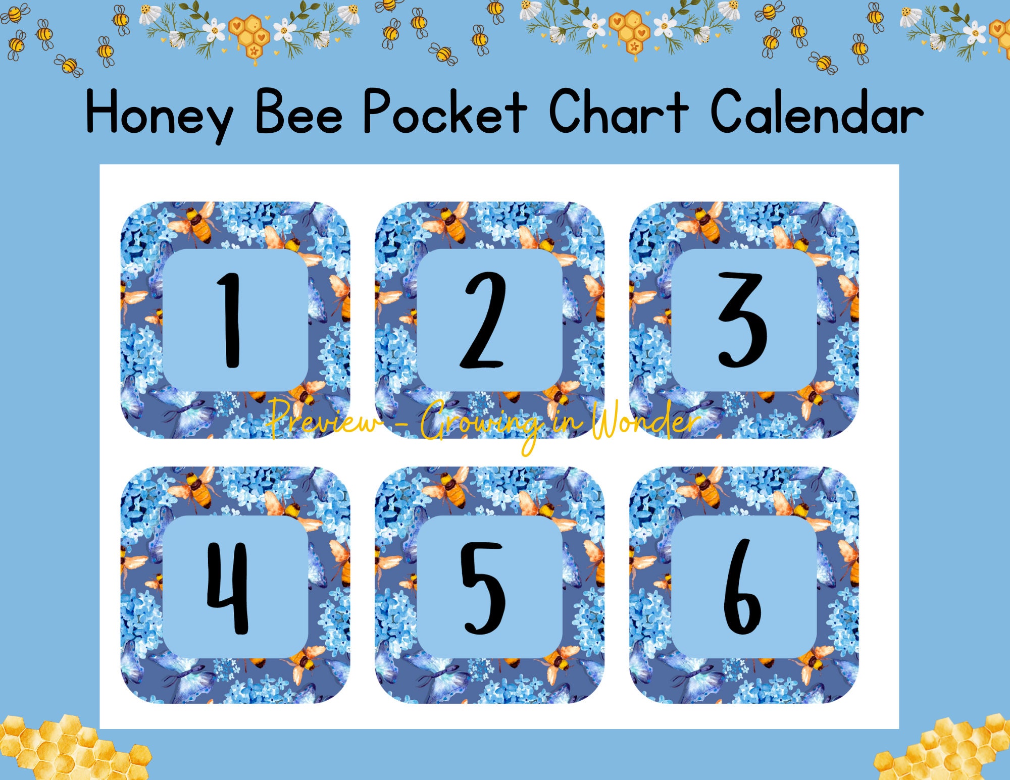 Bee Classroom Calendar, Printable Pocket Chart Calendar - Etsy