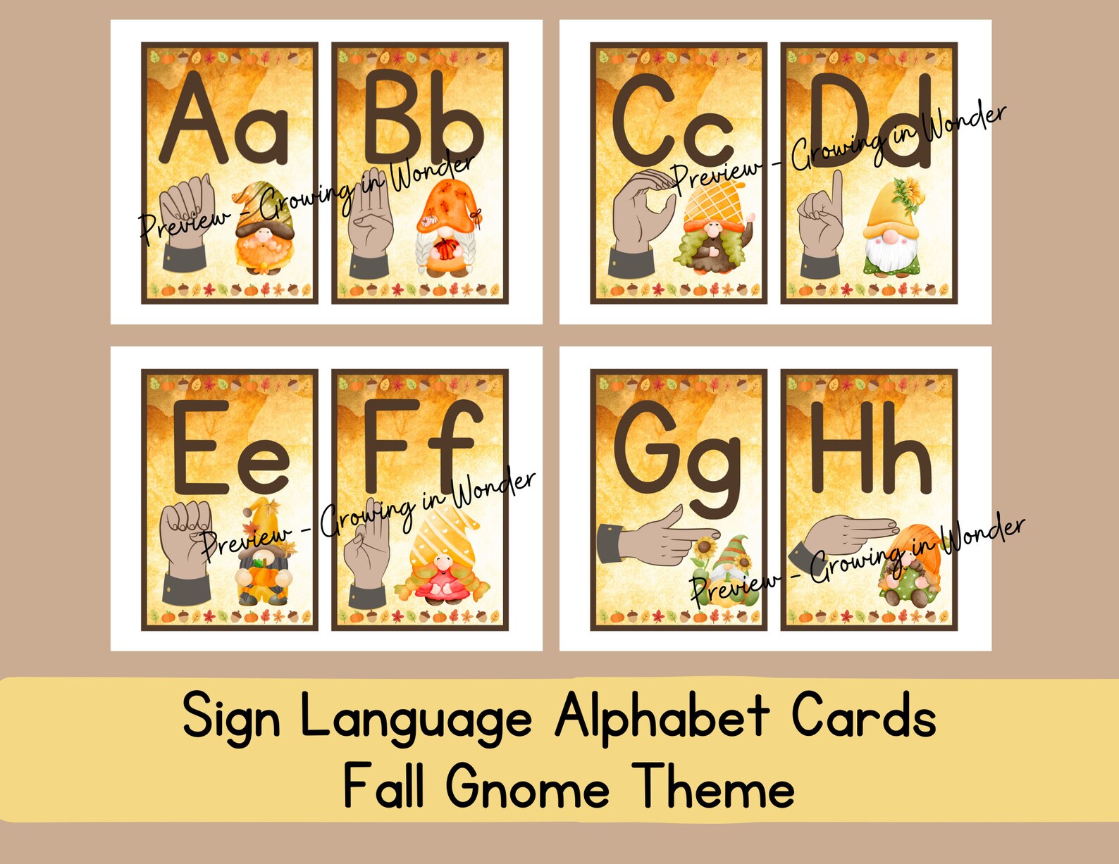 Fall Gnome Alphabet Sign Language Cards, Printable ASL Posters - Etsy