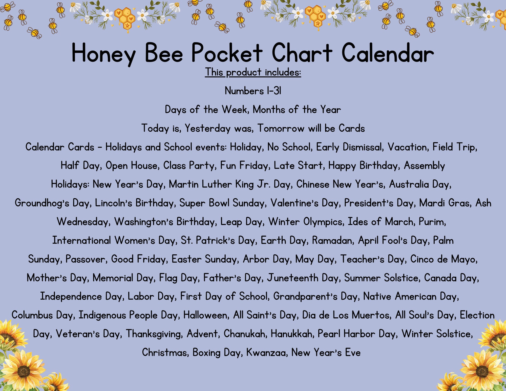 Bee Pocket Chart Calendar, Classroom Bulletin Board Calendar - Etsy