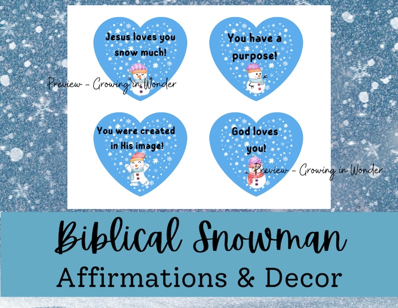 Winter Snowman Bible Affirmations, Christian Bulletin Board Kit - Etsy