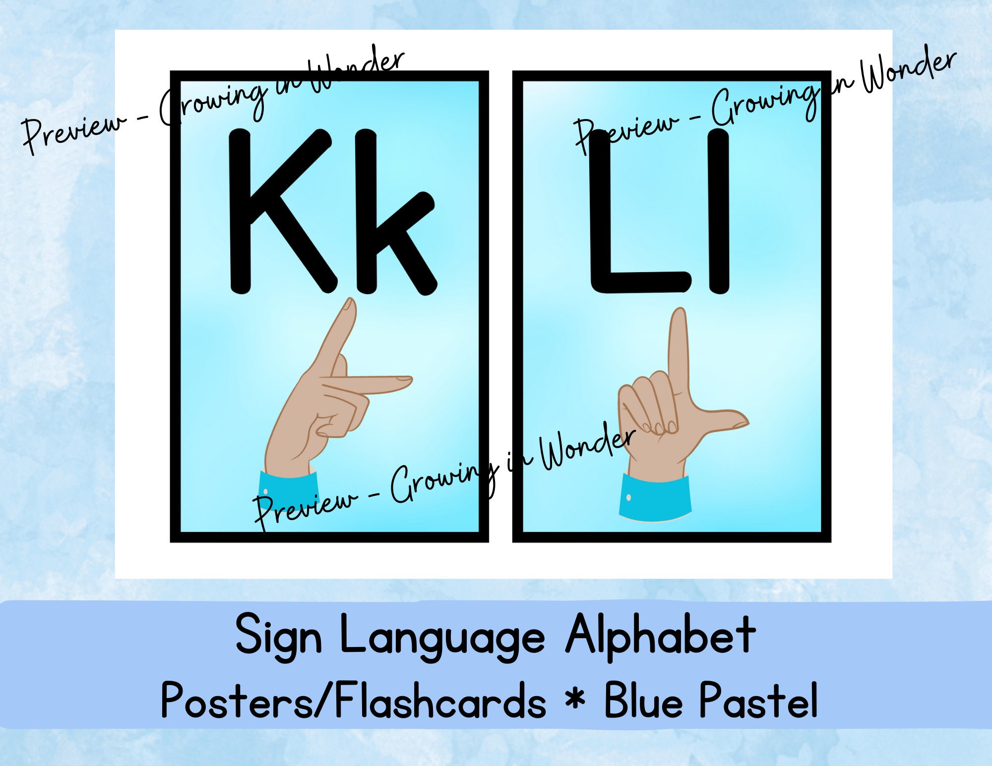 Blue Alphabet Sign Language Cards - Etsy